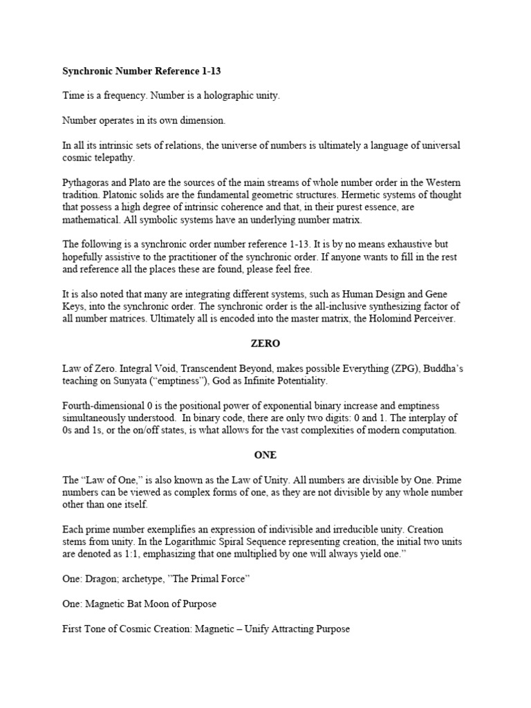 Synchronic Number Reference 1 To 13 | PDF | Numbers | Sun