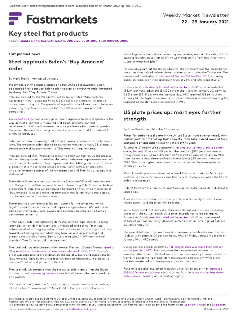 Fastmarkets Key Steel Flat Products Weekly 2021-01-29 | PDF | Rolling ...