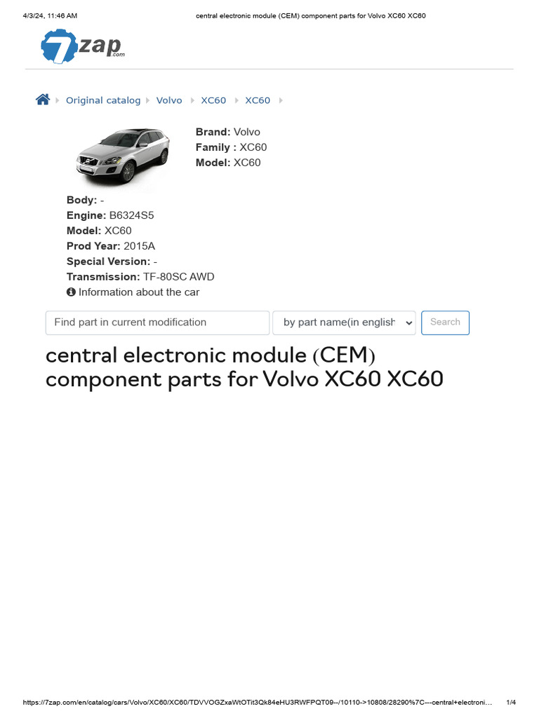 Central Electronic Module (CEM) Component Parts For Volvo XC60 XC60.2 ...