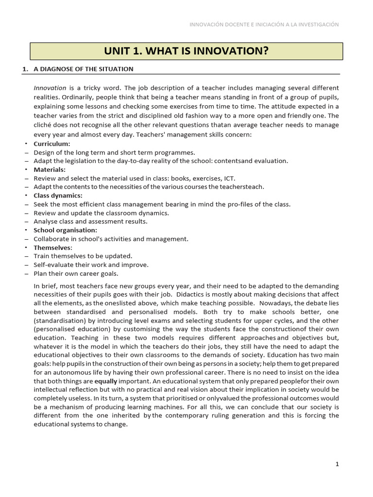 Wuolah Free INN UNIT 1 Gulag Free | PDF | Teachers | Innovation