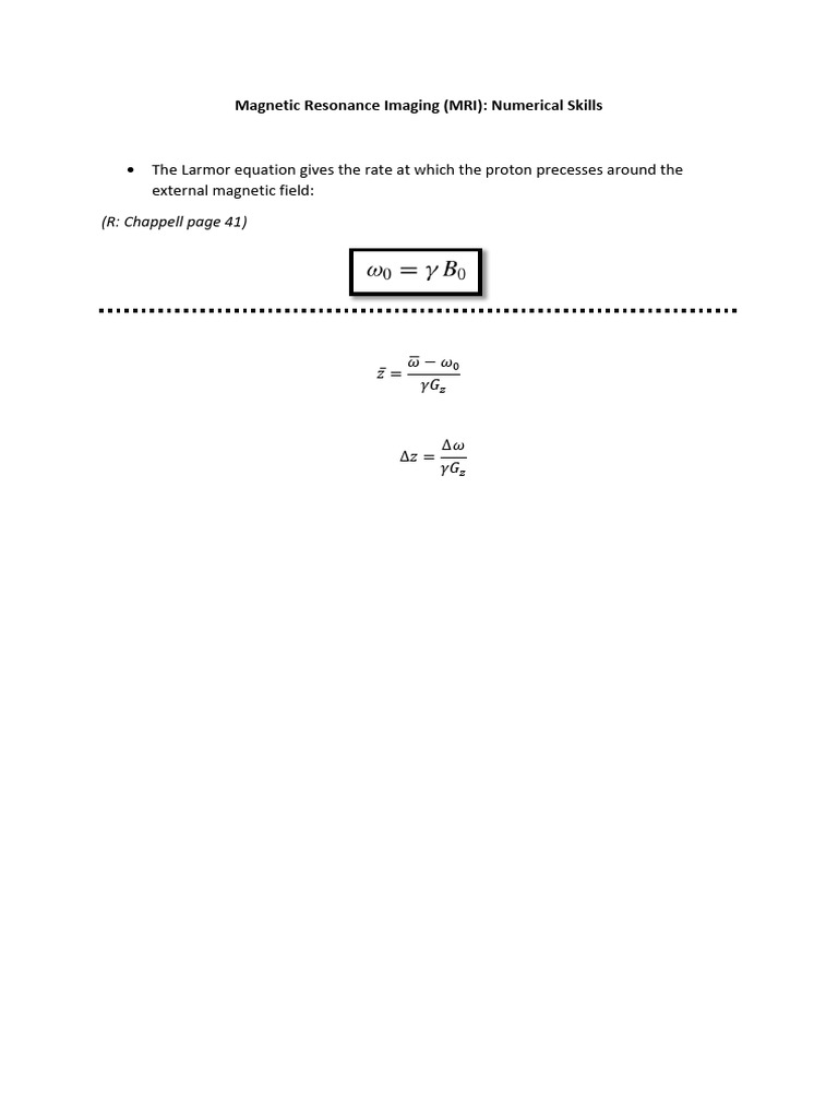 MRI Equation Sheet | PDF