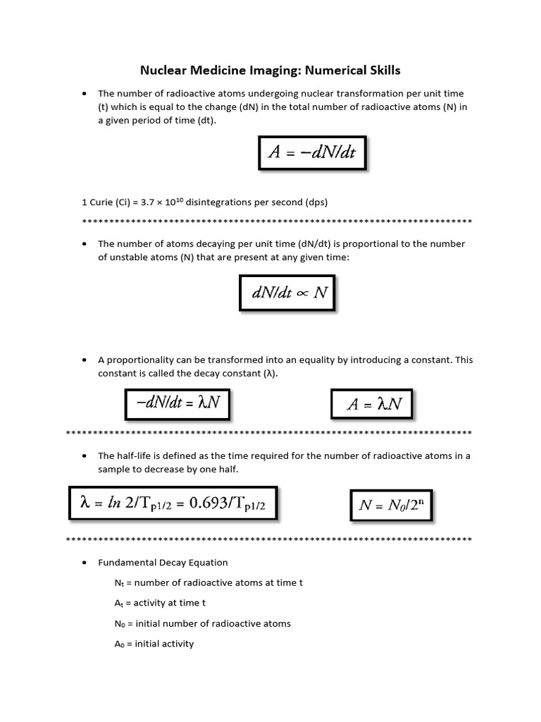 Nuclear Medicine Equation Sheet | PDF | Teaching Methods & Materials | Technology & Engineering
