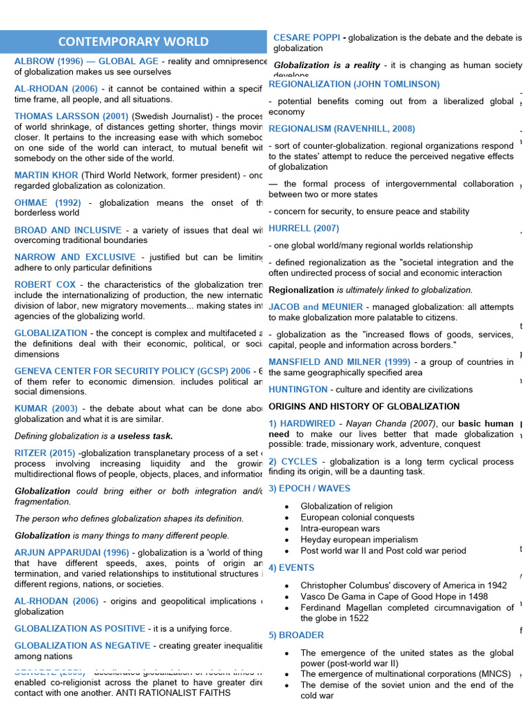 Contemporary World Reviewer | PDF | Globalization | Economies