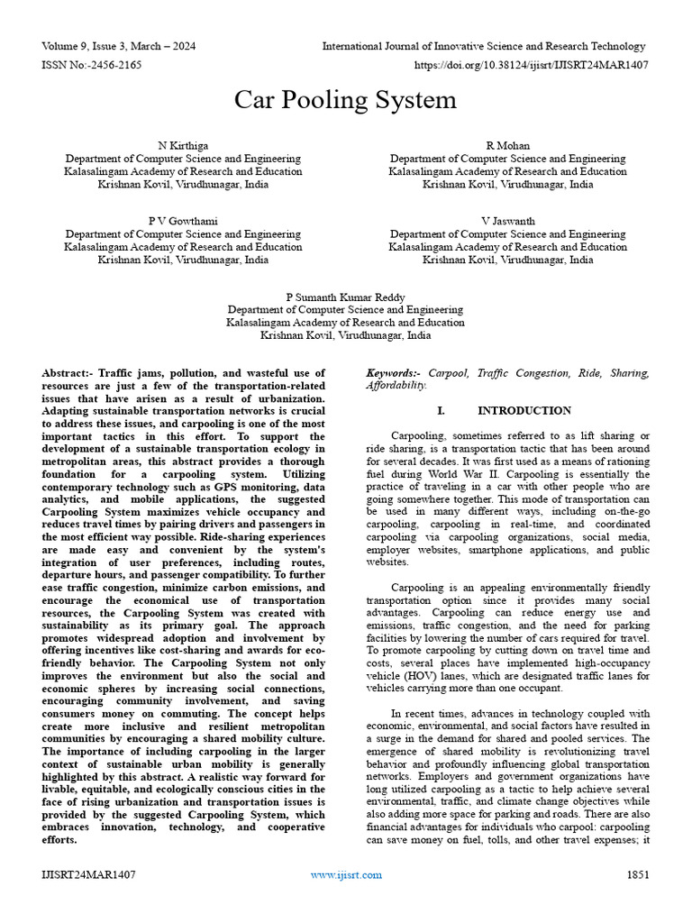 Car Pooling System | Download Free PDF | Transport