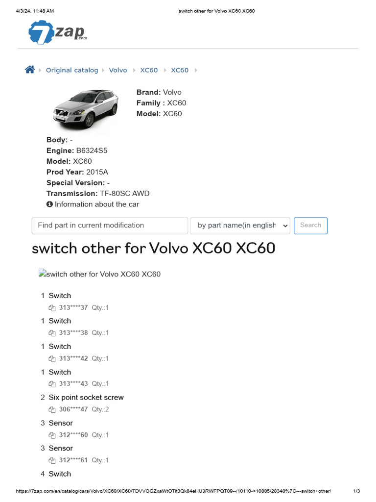 Switch Other For Volvo XC60 XC60 | PDF | Ac Power Plugs And Sockets ...