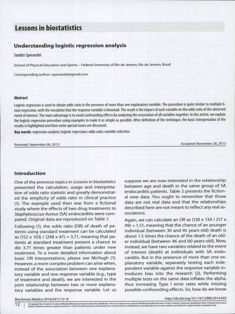 Logistic Regression Download Free PDF Logistic Regression Odds Ratio