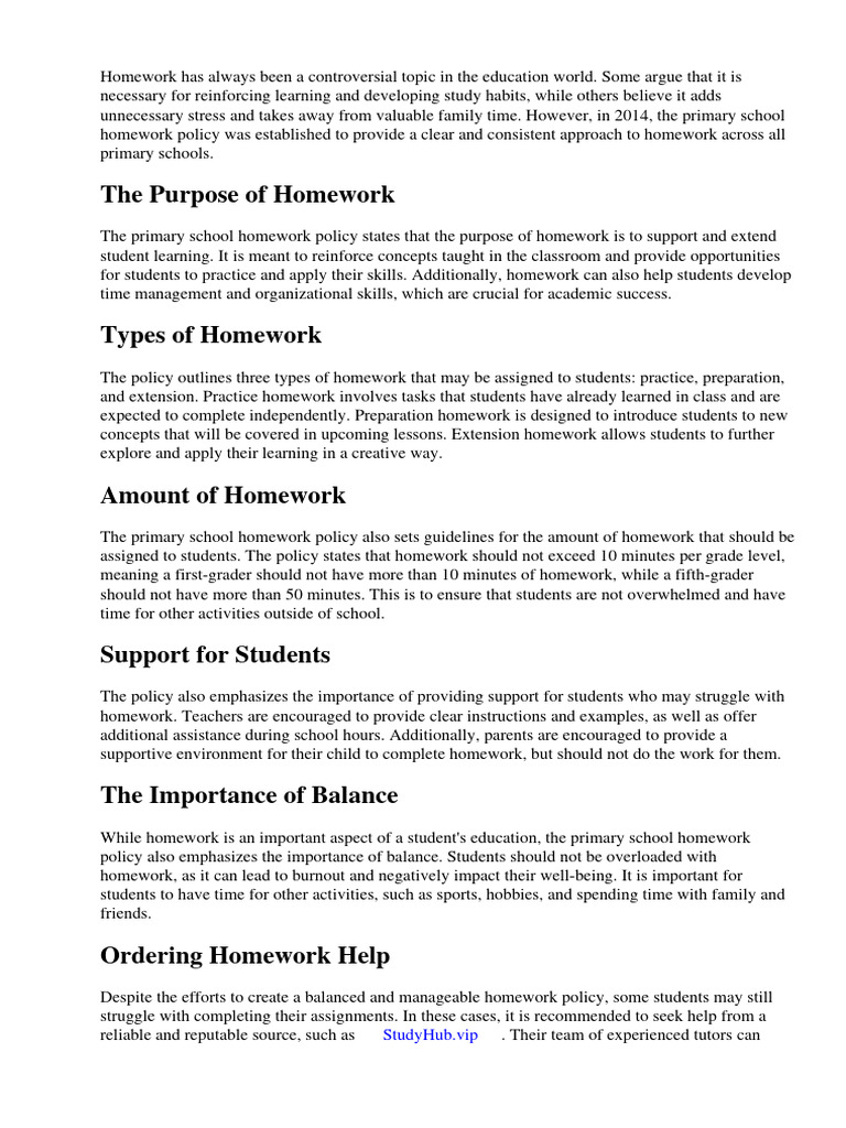 Camelsdale Primary Homework Policy Overview | PDF | Homework | Schools