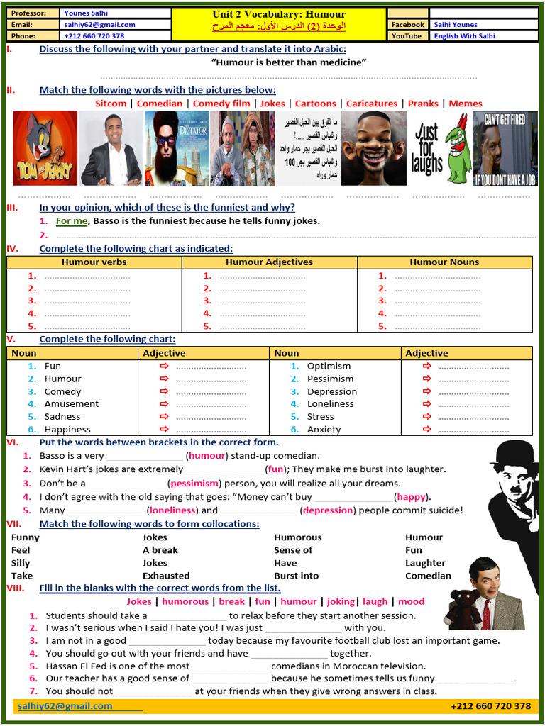 Unit 2 Vocabulary Pdf Humour Jokes