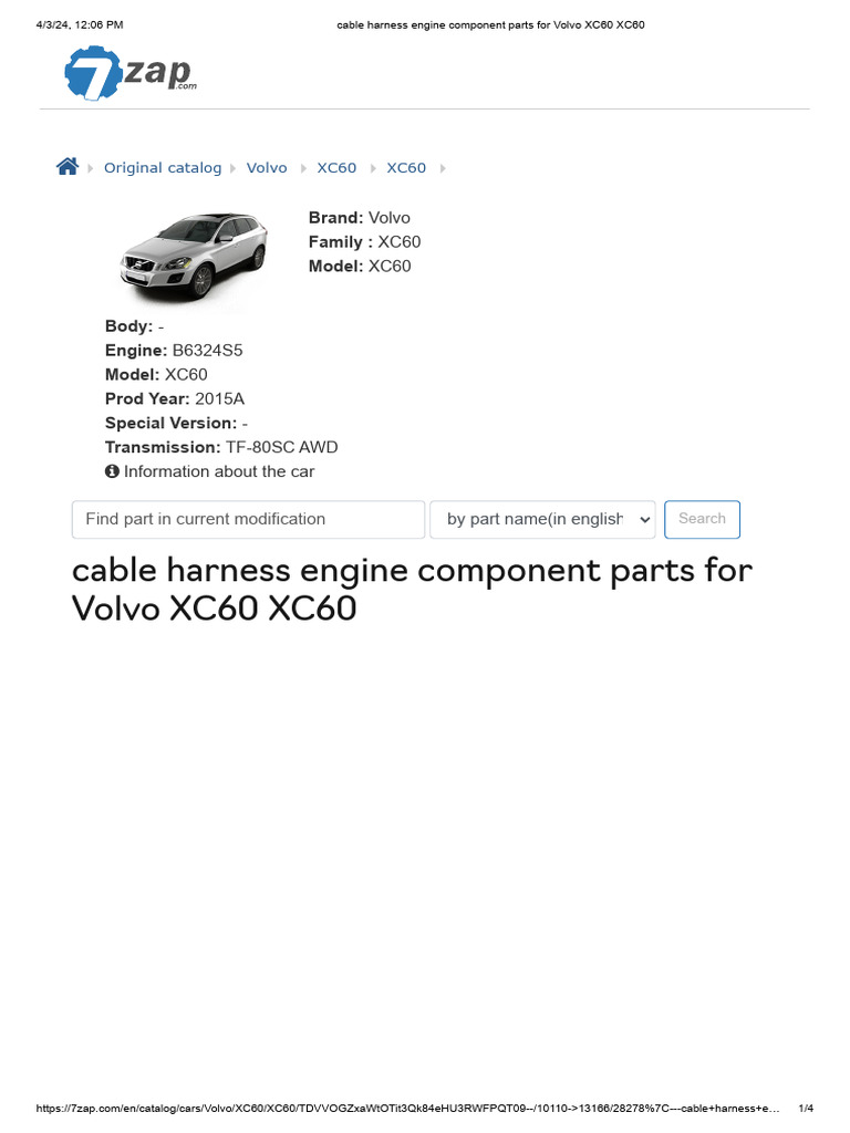 Cable Harness Engine Component Parts For Volvo XC60 XC60 | PDF ...