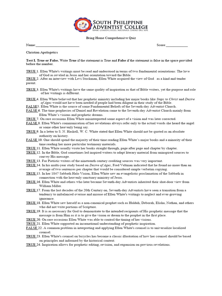 Comprehensive-Quiz-answers | PDF | Revelation | Prophecy