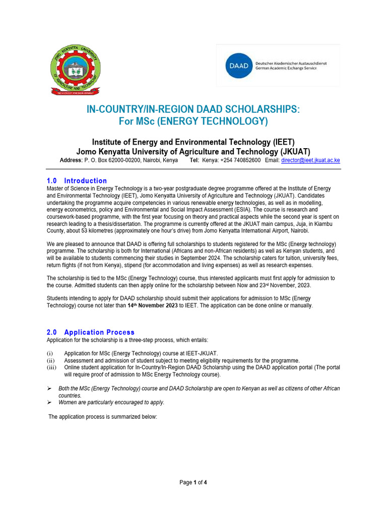 Brochure DAAD Scholarship For MSC Energy Technology IEET JKUAT 19102023 ...