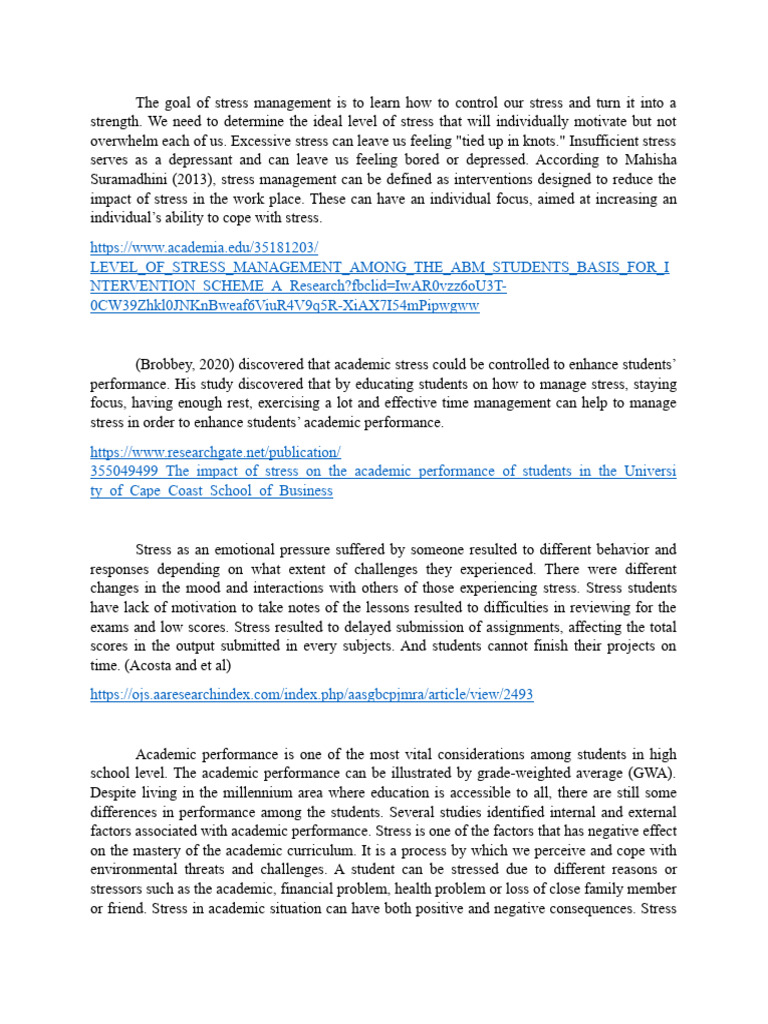 RRL | Download Free PDF | Stress (Biology) | Stress Management