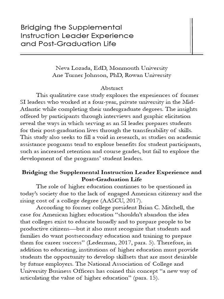 Bridging The Supplemental Instruction Leader Experience and dsk9mqc0br | PDF | Leadership | Learning