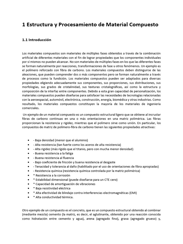 1 Estructura y Procesamiento de Material Compuesto | PDF | Material compuesto | Hormigón