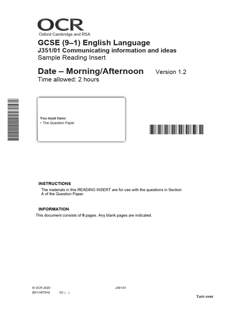 PAPER 1 Sample INSERT AND QUESTION PAPER | PDF