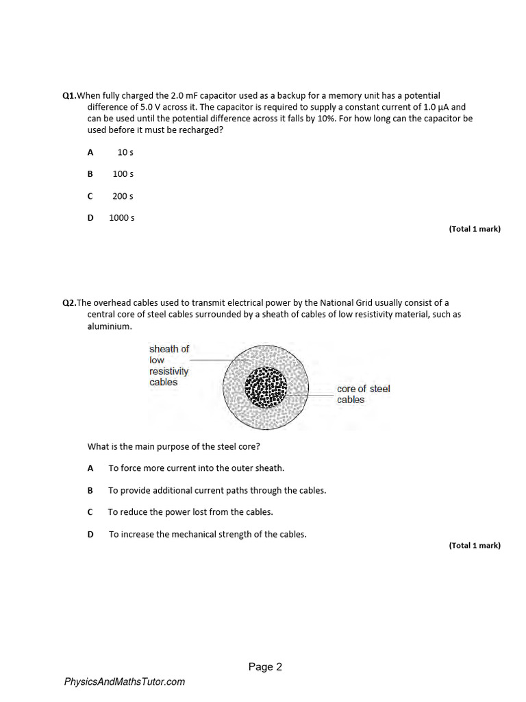 Current Electricity (Multiple Choice) QP | PDF | Electrical Resistance ...