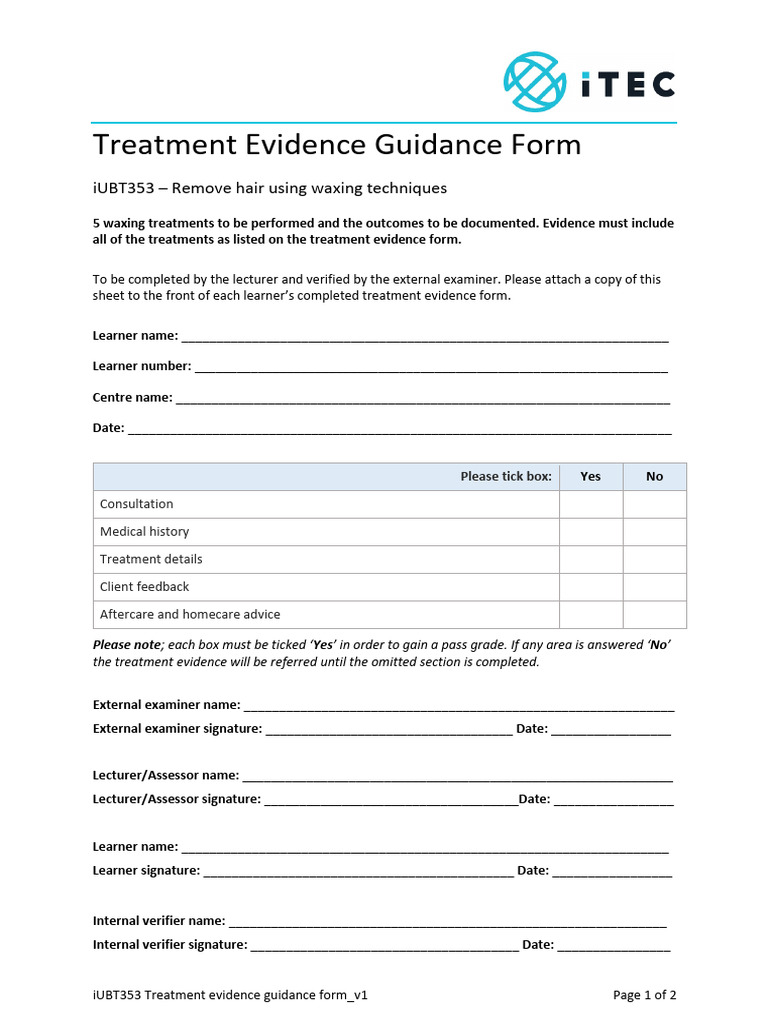 iUBT353 Waxing Treatment Evidence Form | PDF