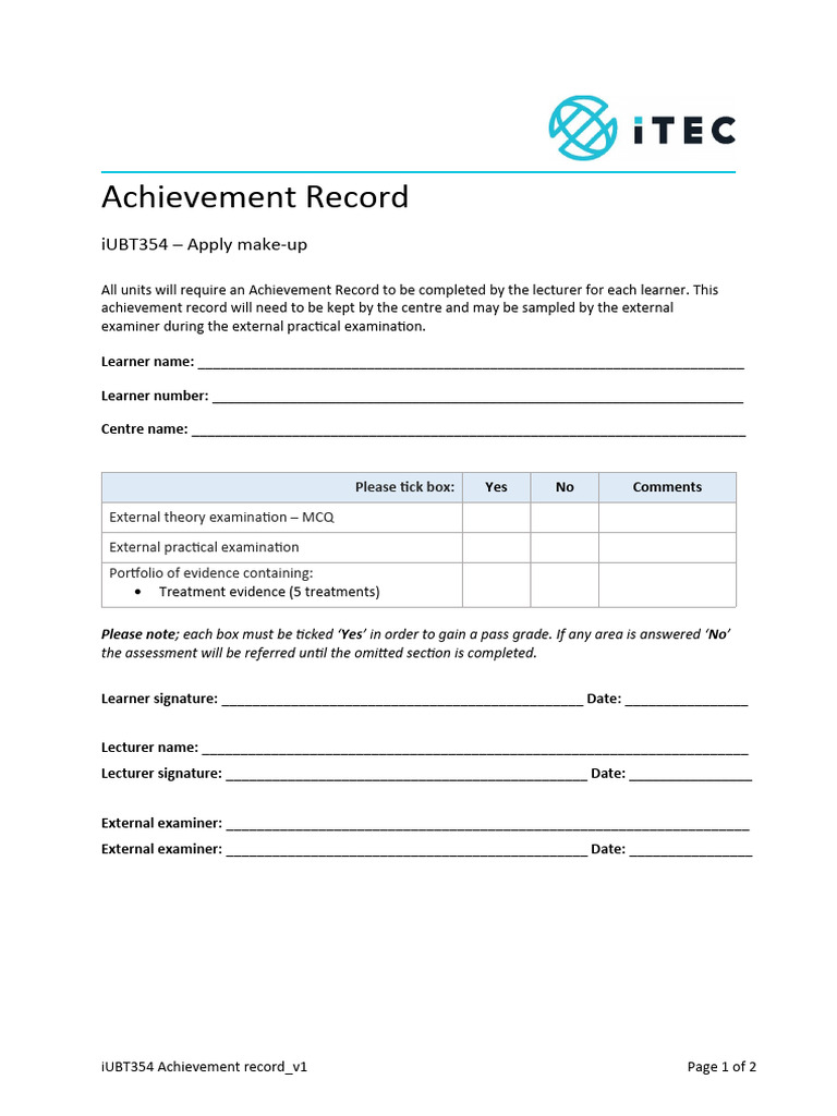 37854-IUBT354 Achievement Record v1 | PDF