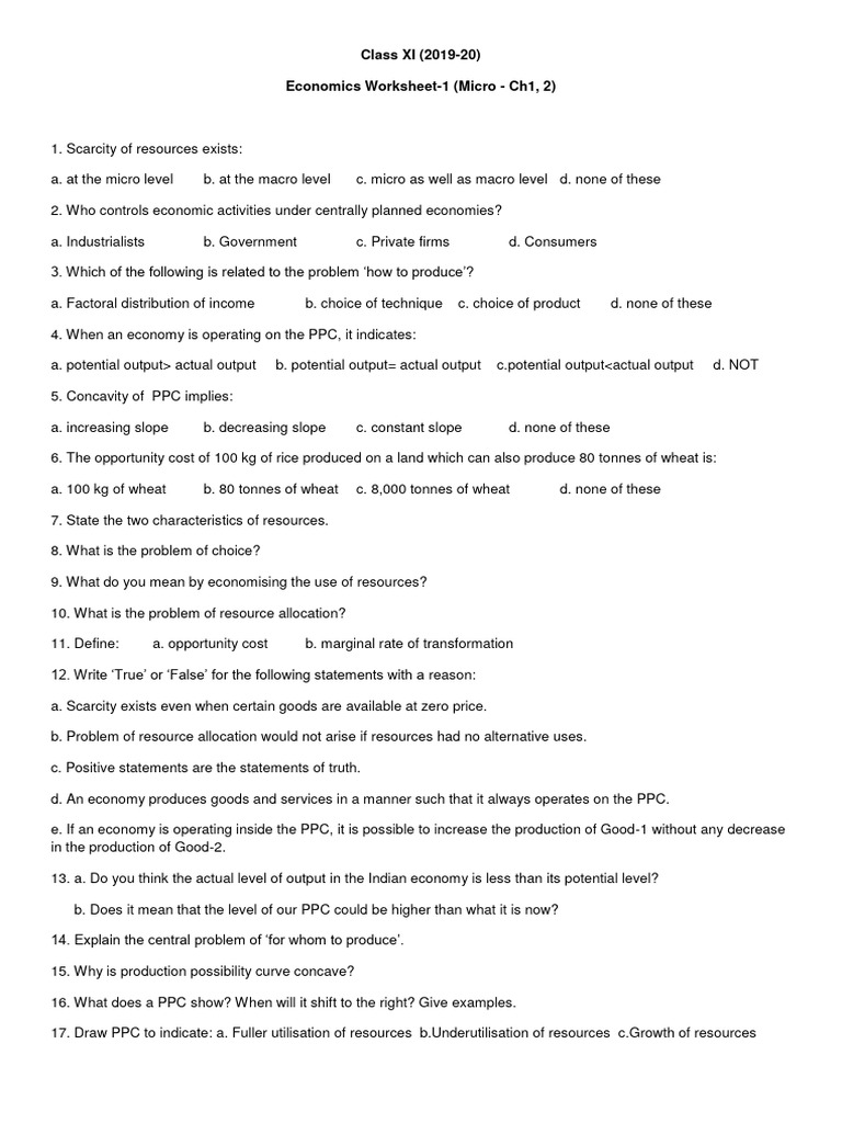 Eco Worksheet1 Class 22 05 2019 | PDF | Business | Social Science