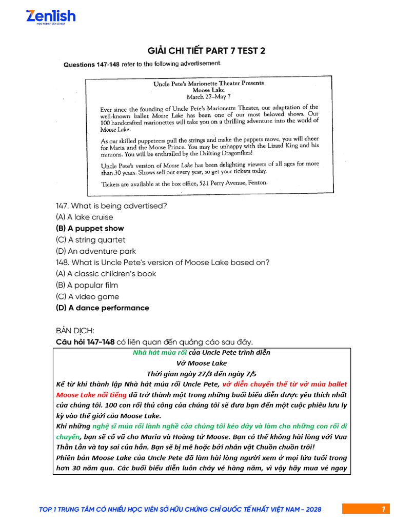 Lời giải Reading Part 7 | PDF