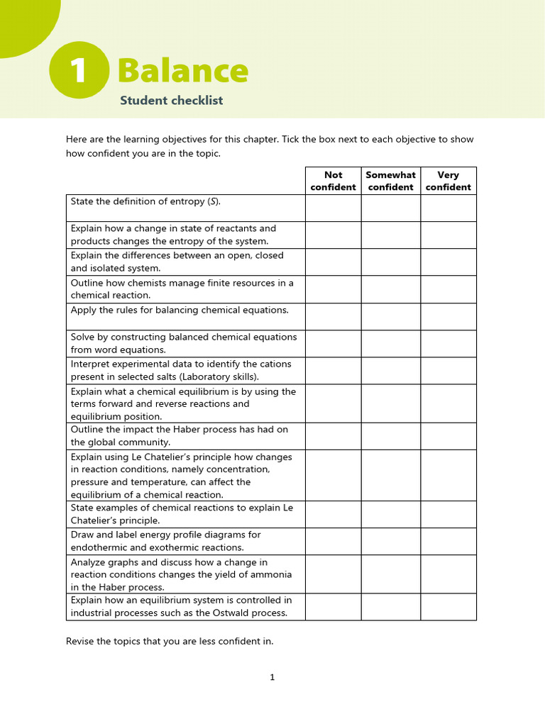 Myp Chemistry Student Checklists | PDF | Electrochemistry | Chemical ...