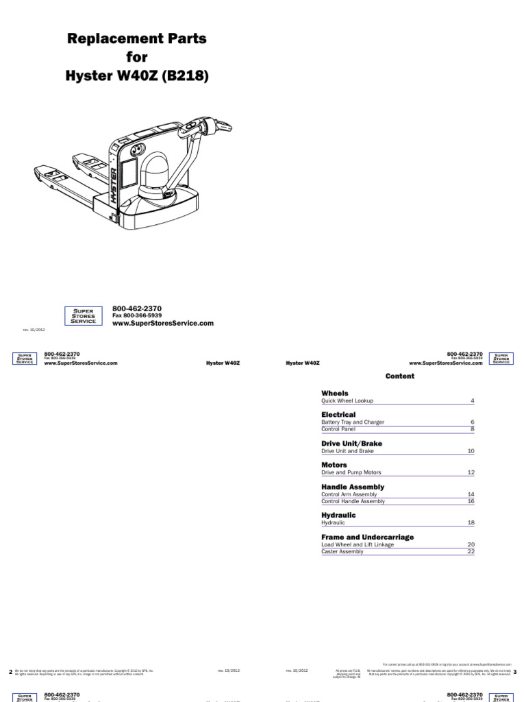 Hyster (W40Z) (B218) Parts Manual | PDF | Vehicles | Land Vehicles