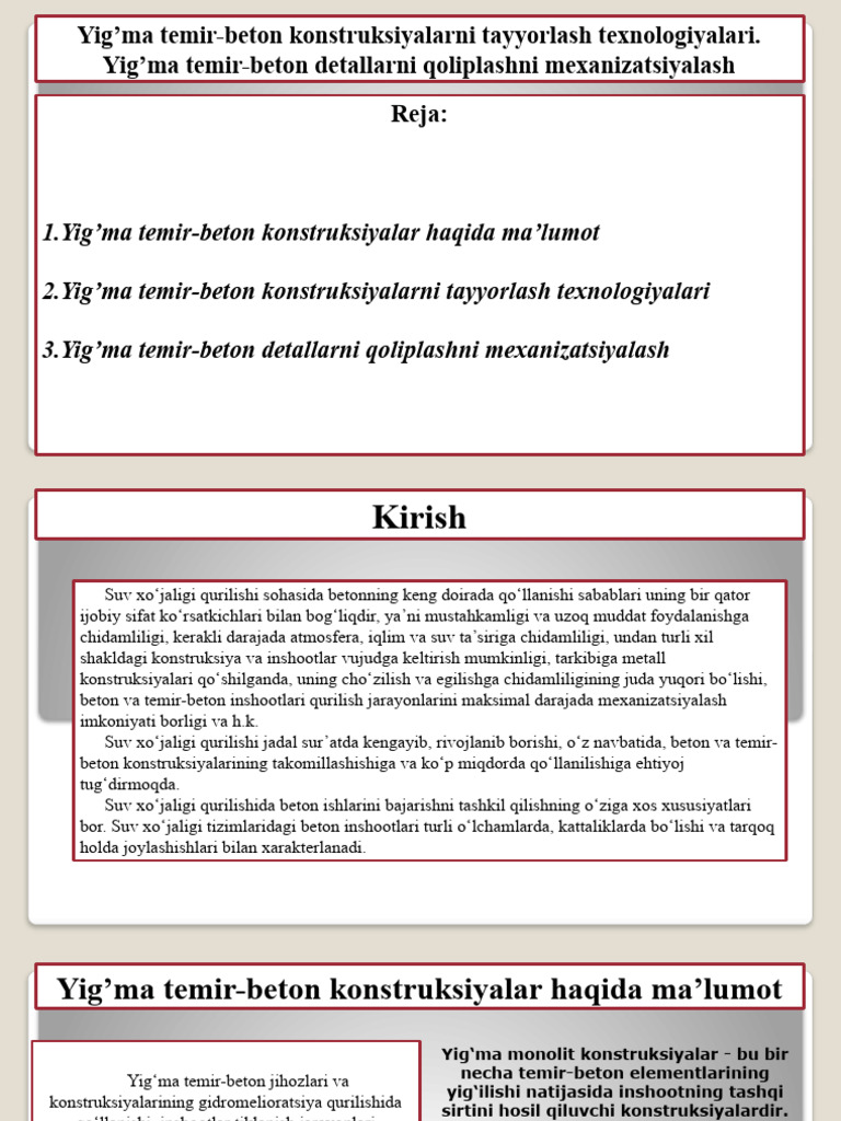 Yig'ma Temir Beton Konstruksiyalar 7-Maruza | PDF