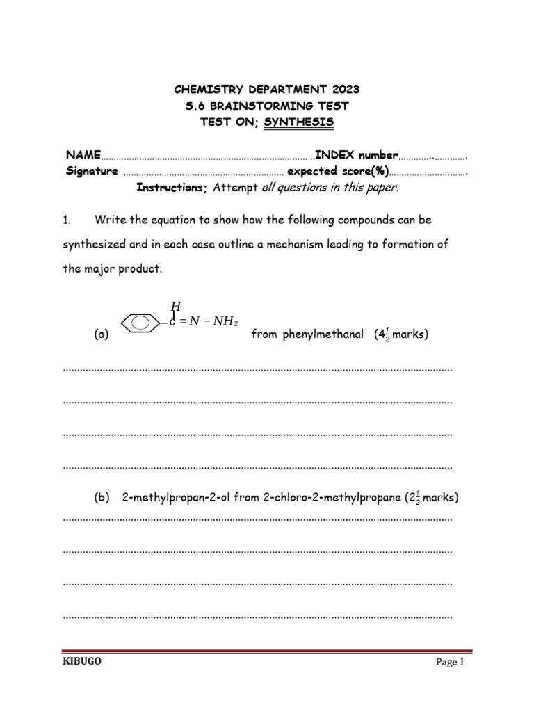synthesis test | PDF | Organic Synthesis | Organic Chemistry
