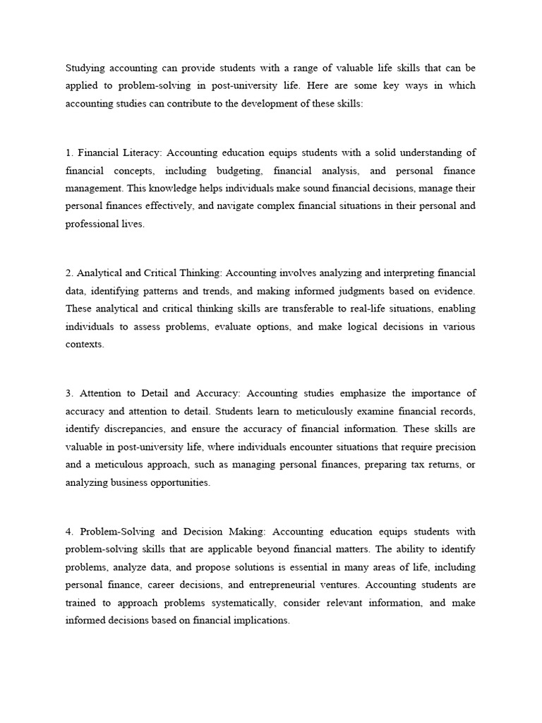 Studying accounting can provide students with a range of valuable life ...