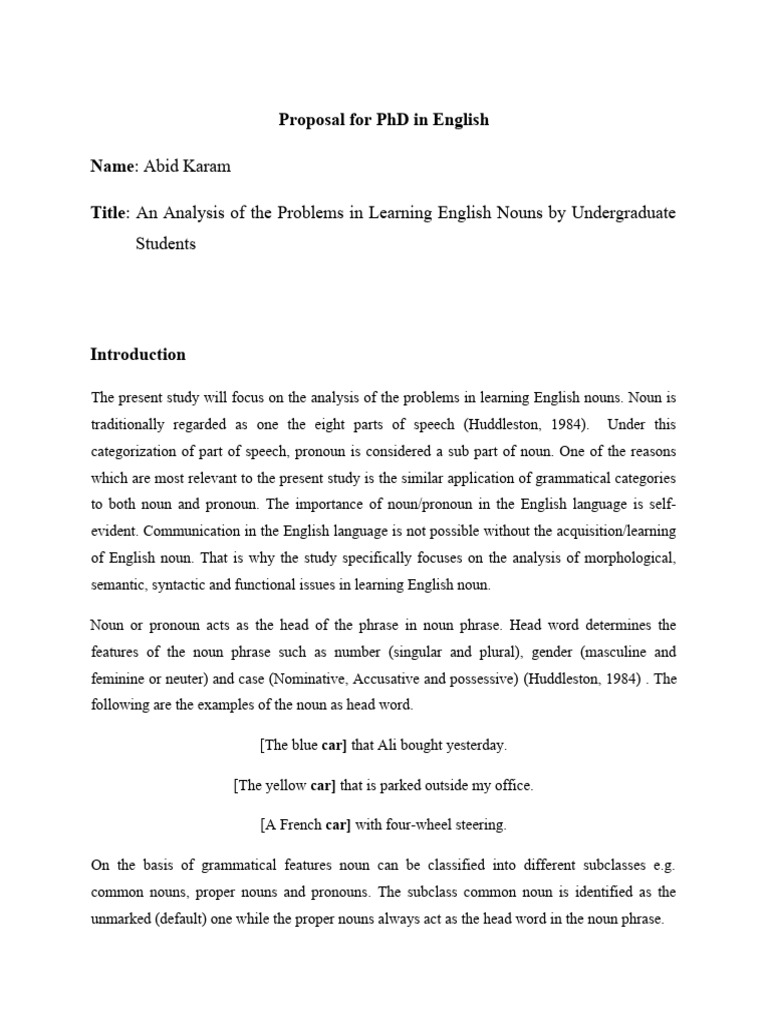 RESEARCH PROPOSAL An Analysis of The Problems in Learning English Nouns ...