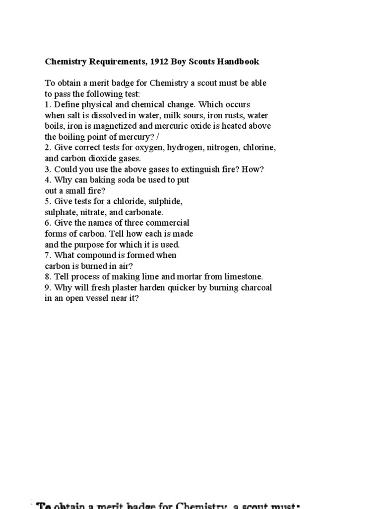 BSA Chem Reqs | PDF | Chlorine | Chemistry