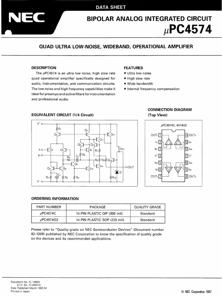 New Operational Amplifier C4574G 14pin Sop Nec Datasheet | PDF