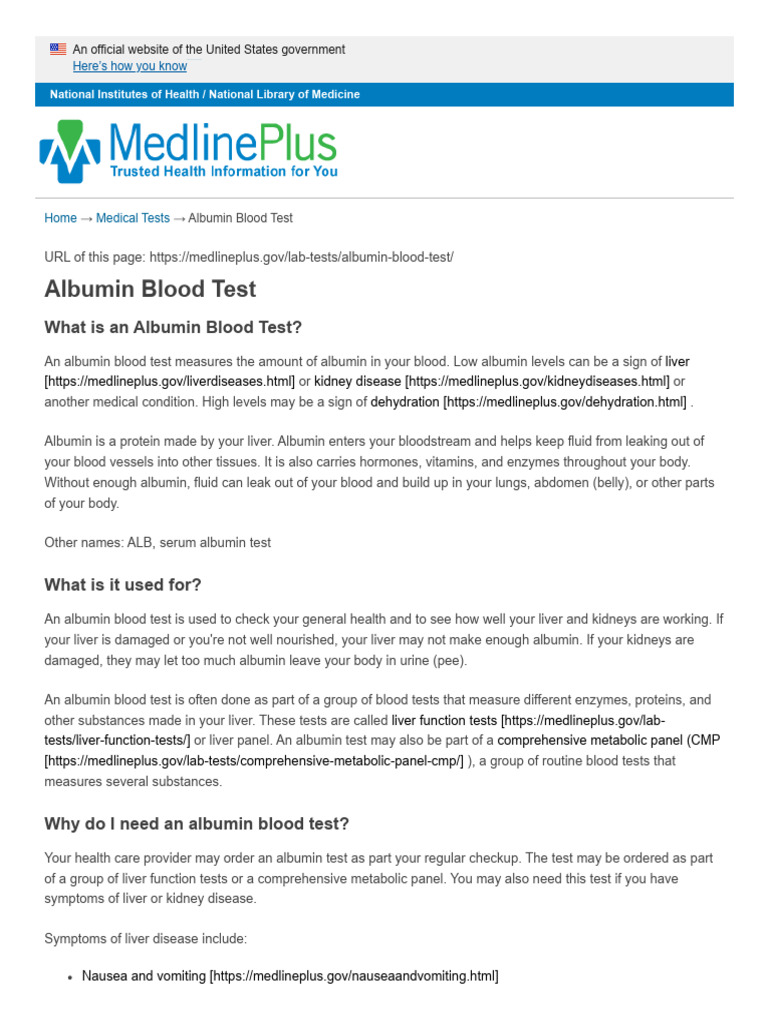 Albumin Test | PDF | Liver | Blood