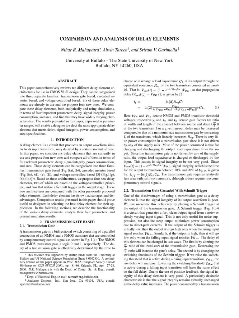 Delay Element Architectures in CMOS VLSI | PDF | Mosfet | Logic Gate