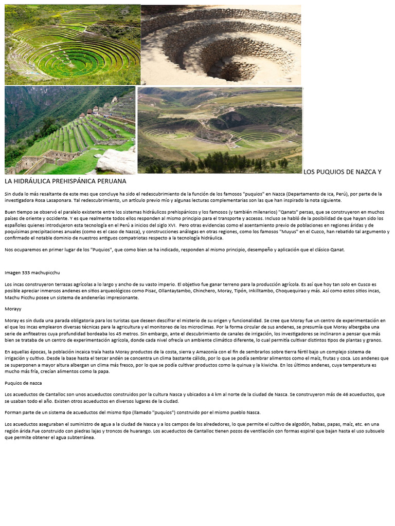 Los Puquios de Nazca y La Hidráulica Prehispánica Peruana | PDF ...