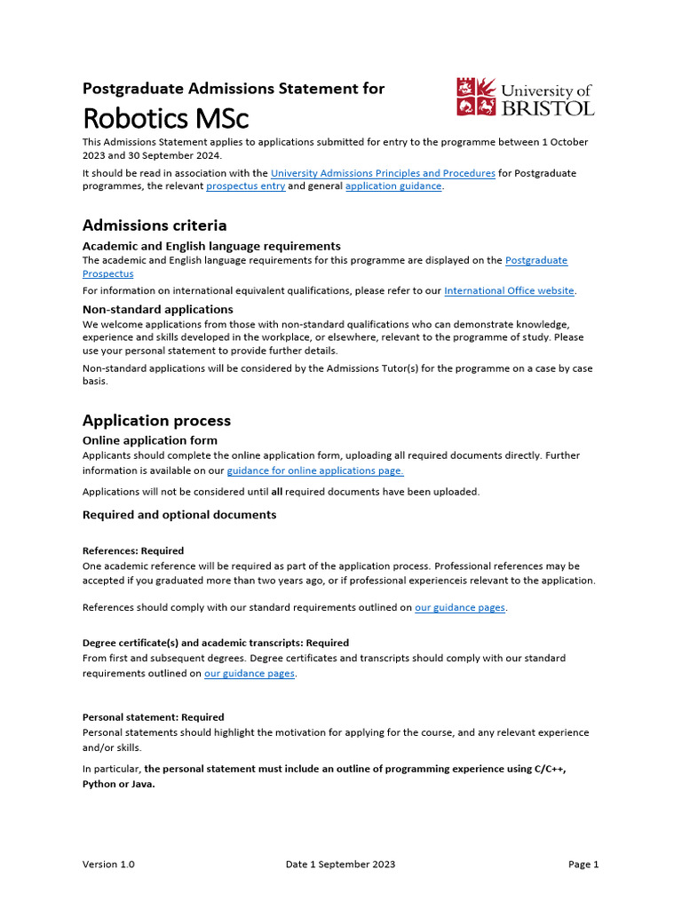 msc-robotics | PDF | Postgraduate Education | Academic Degree