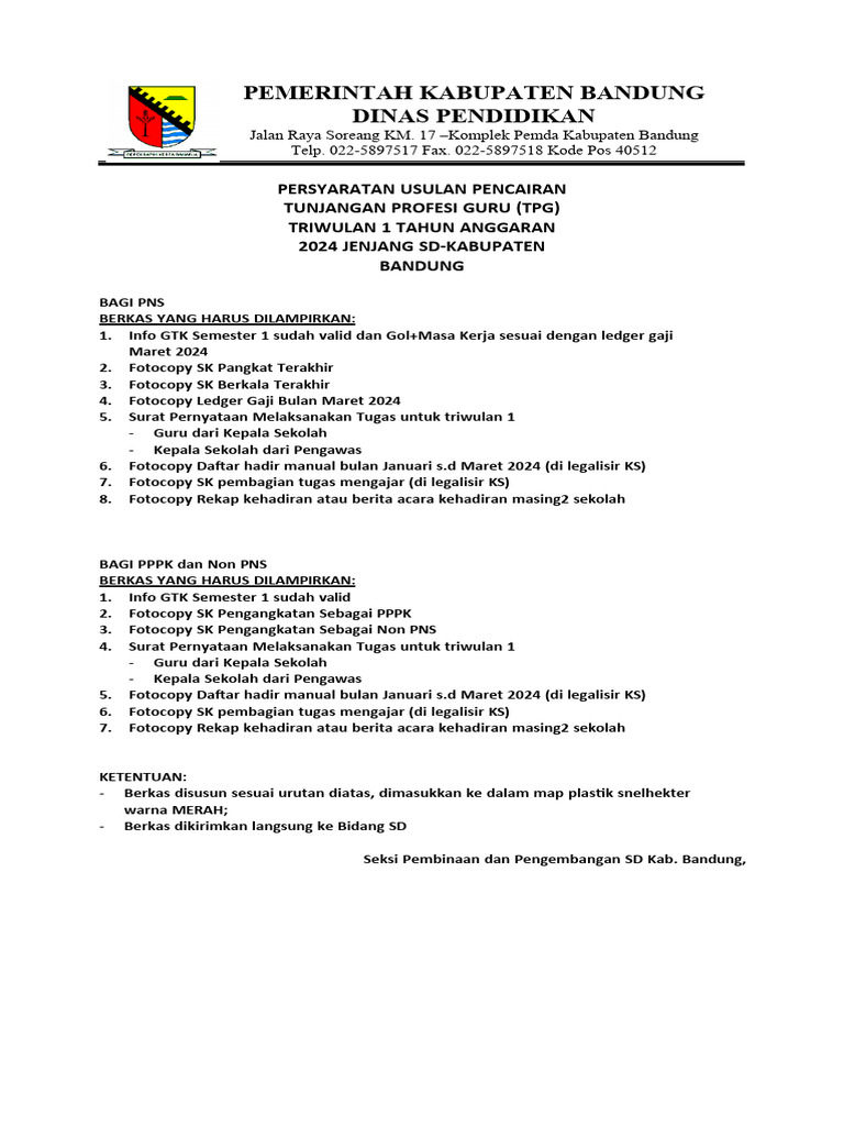 Persyaratan TPG TW 1 Tahun 2024 | PDF Persyaratan TPG TW 1 Tahun 2024 | PDF