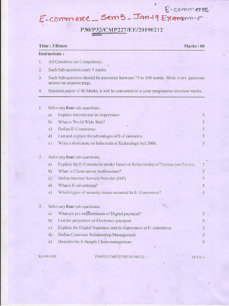 E-Commerce Sem5 Paper 2 Jan2019 Exam | PDF