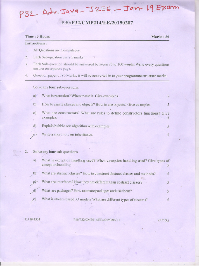 Advance Java - Sem - 5 - Jan19 - Exam - Paper - 2 | PDF