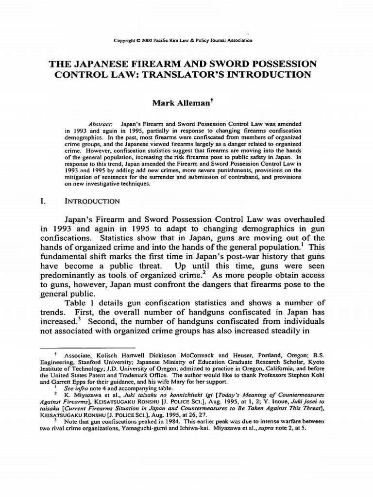 The Japanese Firearm and Sword Possession Control Law | PDF | Firearms ...
