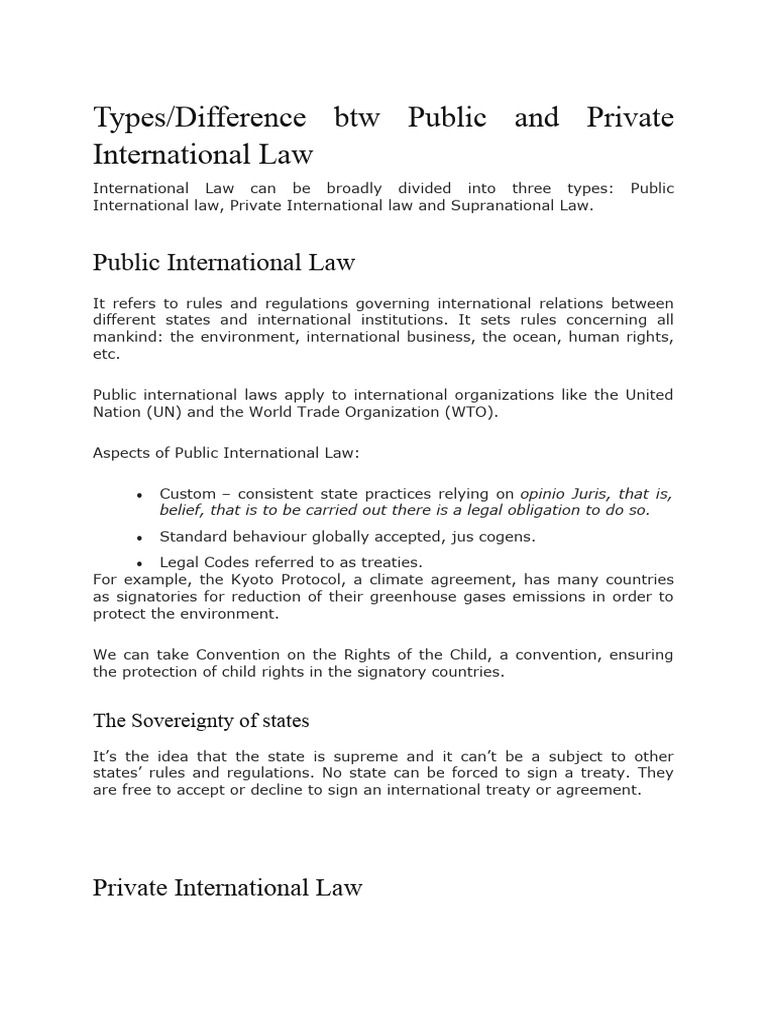 Public vs Private International Law Explained | PDF | International Law | Treaty