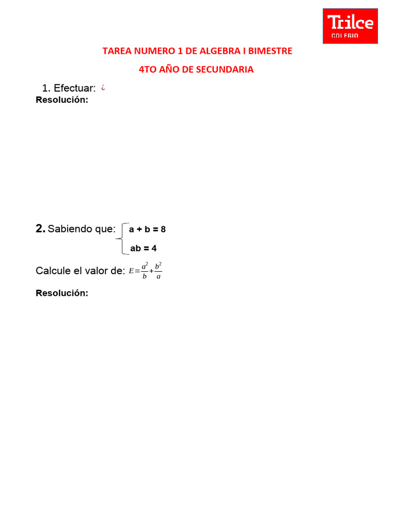 4to - Algebra - Tarea 1 | PDF