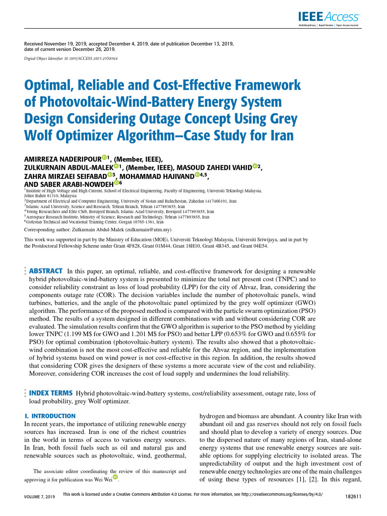 Optimal Reliable and Cost-Effective Framework of Photovoltaic-Wind-Battery Energy System Design ...