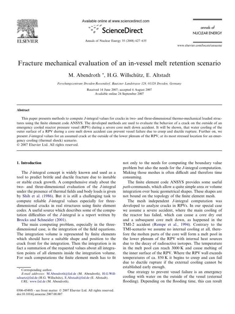 Fracture Mechanical Evaluation of An In-Vessel Melt Retention Scenario | PDF | Fracture | Heat ...