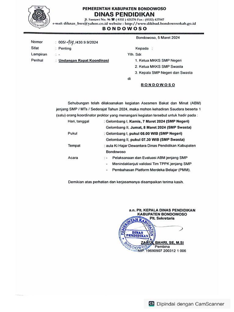 Undangan Rapat Koordinasi Pdf