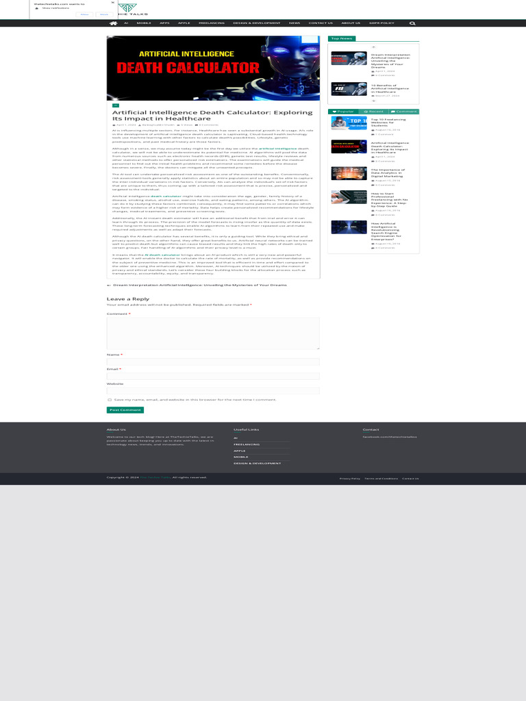 Artificial Intelligence Death Calculator | Download Free PDF ...