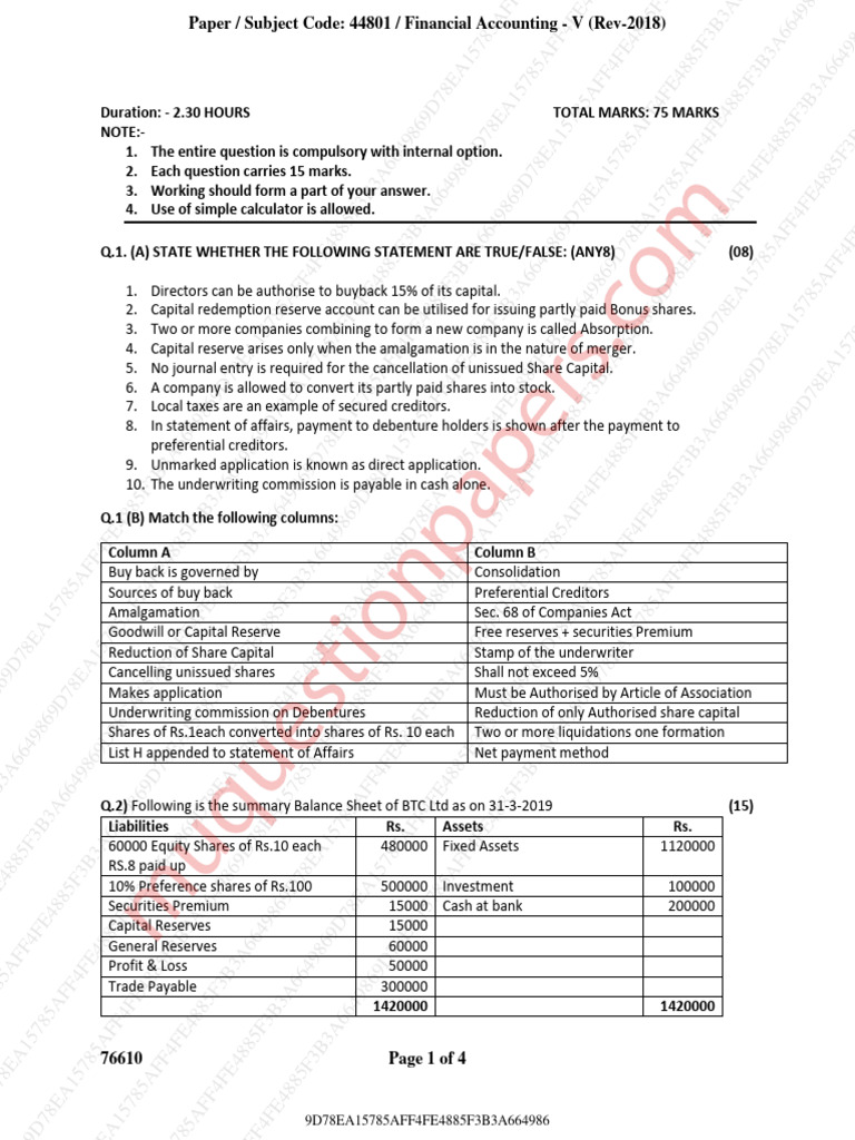 Commerce Bcom Accounting and Finance Semester 5 2023 April Financial Accounting V Cbcgs | PDF ...