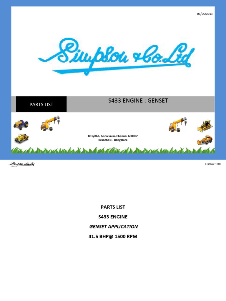 S433 Genset Spare List | PDF | Pump | Piston
