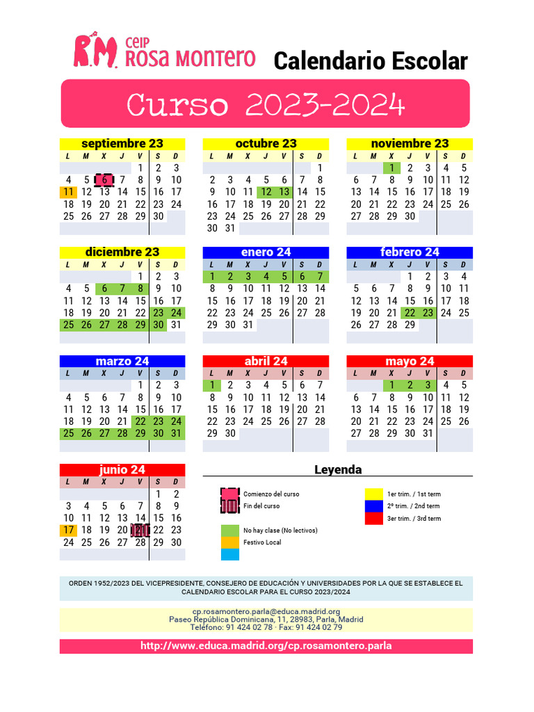 Calendario Escolar 2023 2024 V1 | PDF