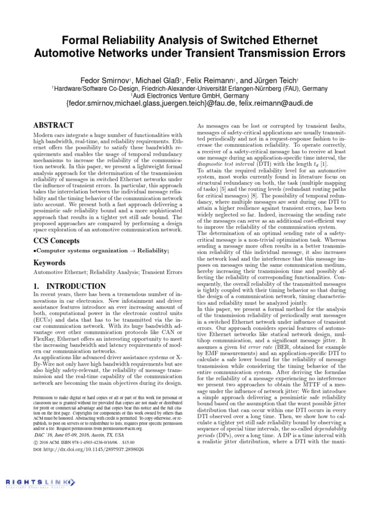 Formal Reliability Analysis of Switched Ethernet Automotive Networks ...